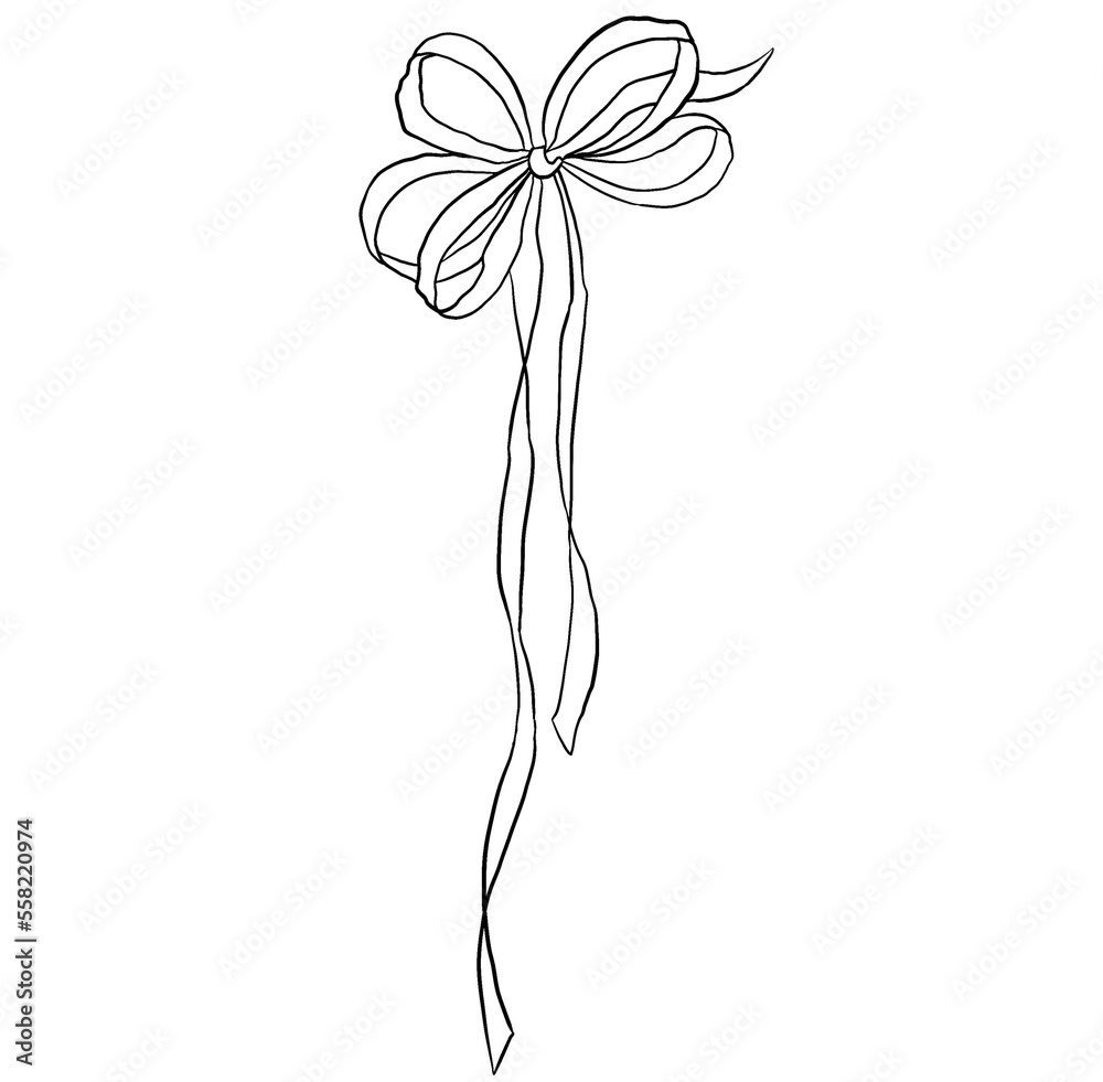 Line art bow clipart. Vintage ribbon bow Tie on the white isolated ...