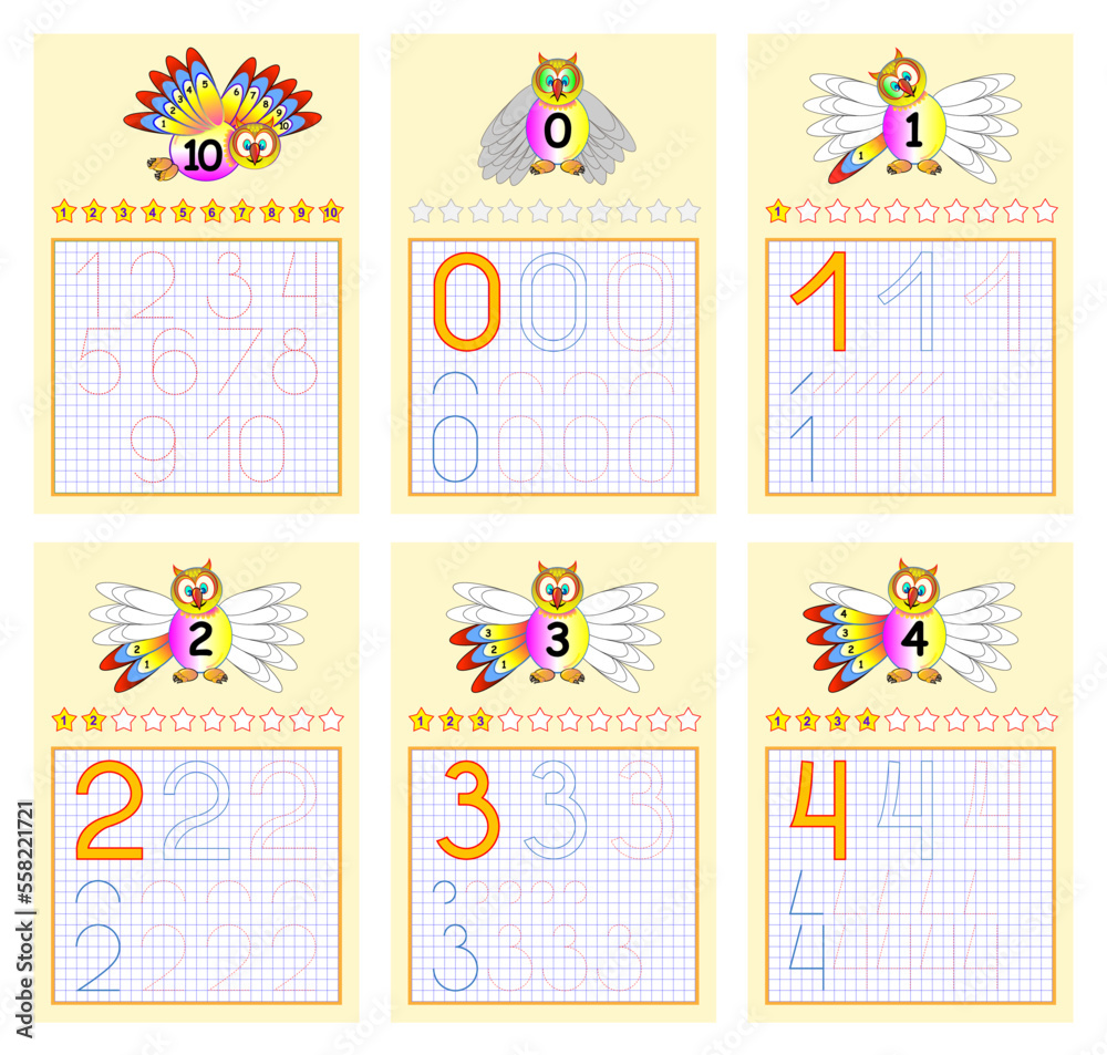 Set of educational pages on square paper for little children. Coloring ...