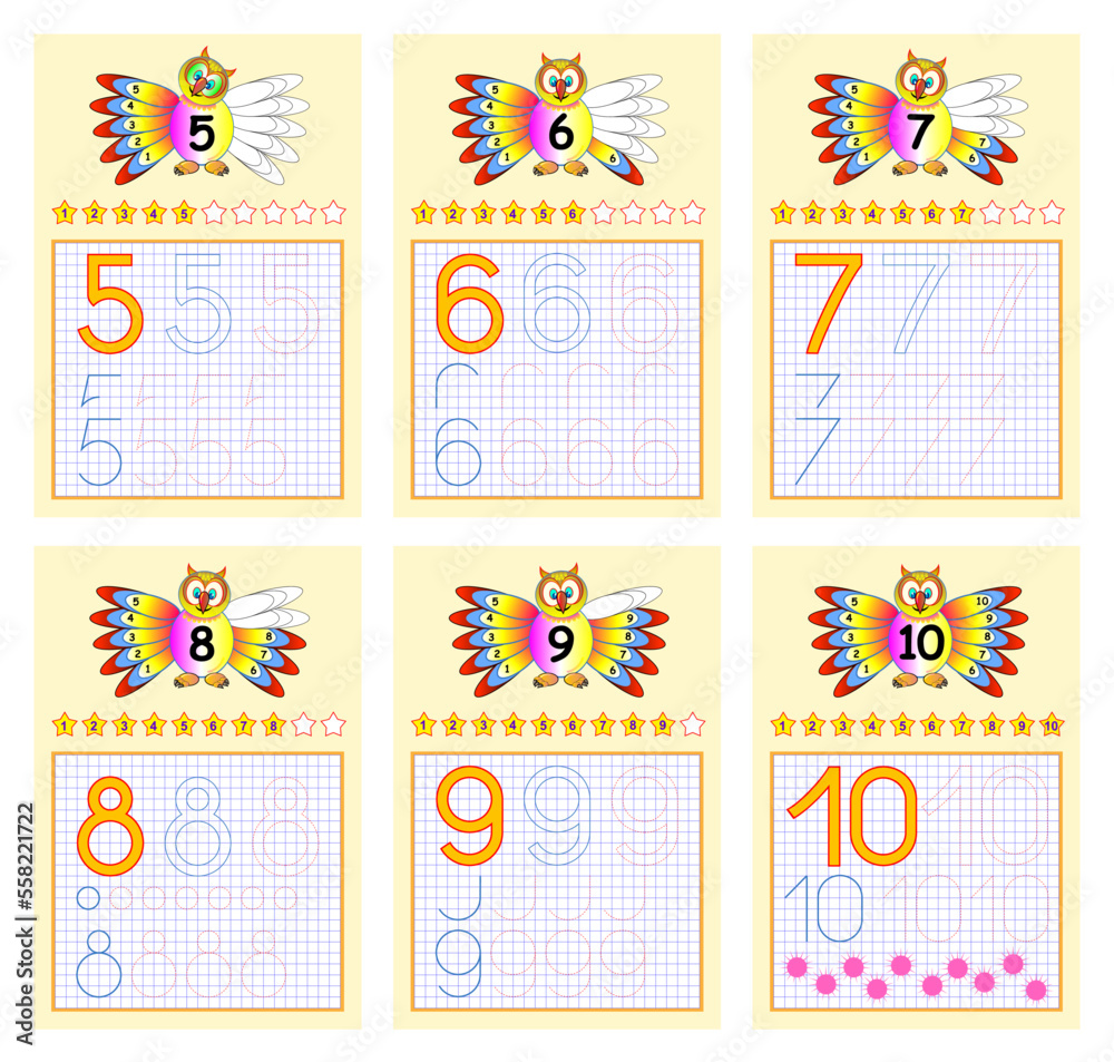 Set of educational pages on square paper for little children. Coloring ...