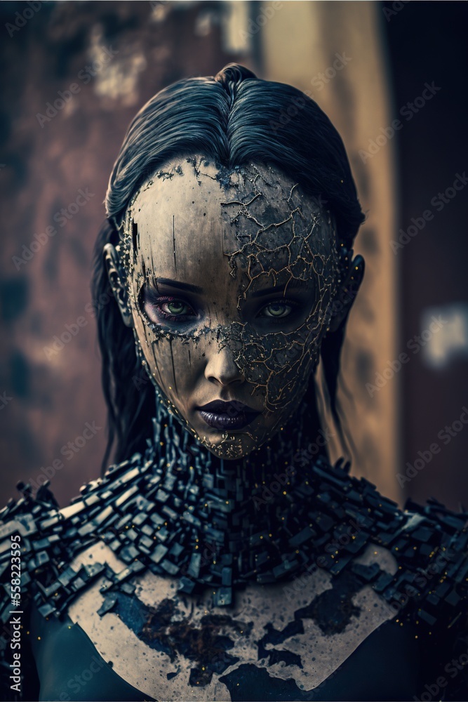 Broken early generation android lovedoll bot. Tattered, worn and ...