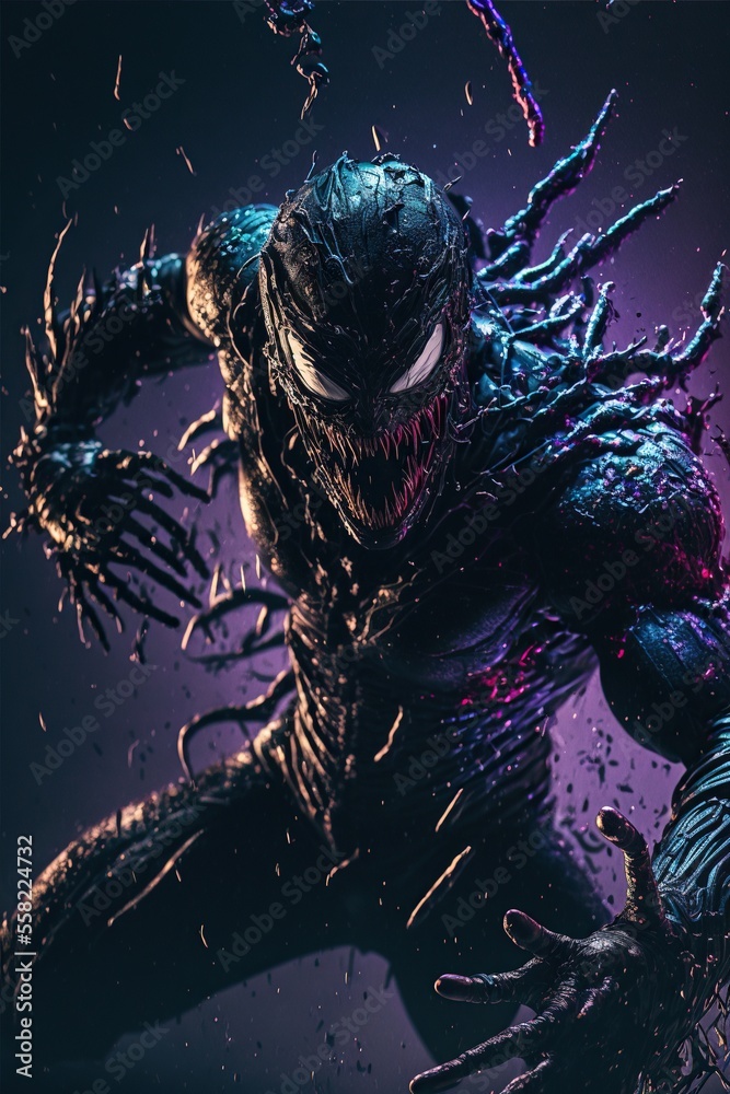 Dynamic fighting stance as a black goo creature taking over a man’s ...