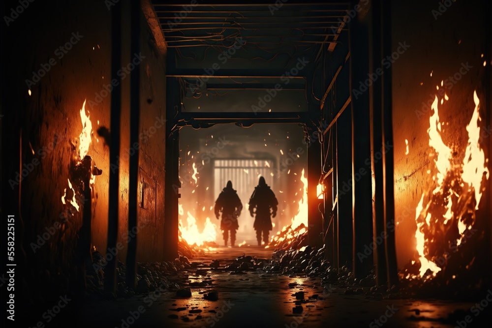 Fire in prison, sadness and despair, burning flames. Stock Illustration ...