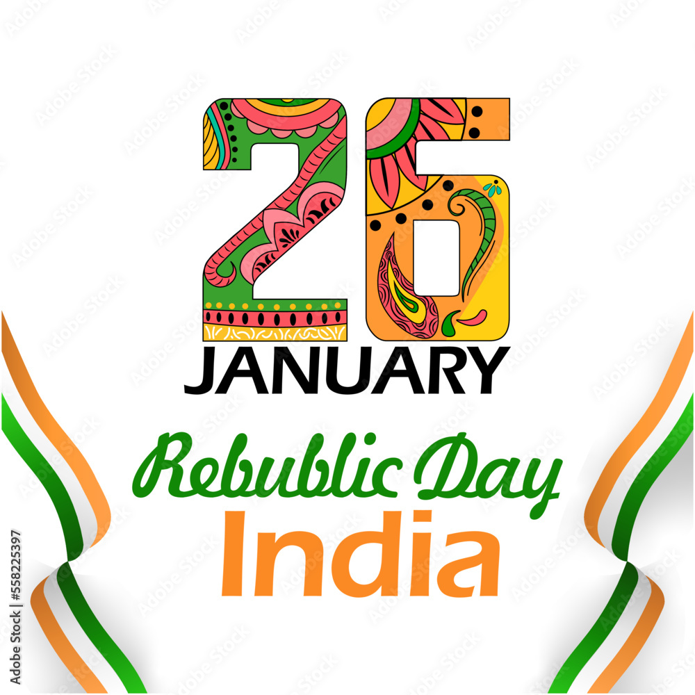 26th january republic day of india banner with traditional art design ...
