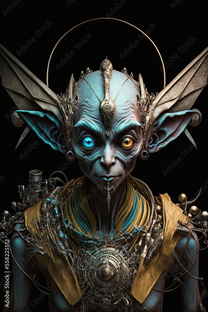 DMT machine elf. Hallucinated entity. Character design isolated on ...