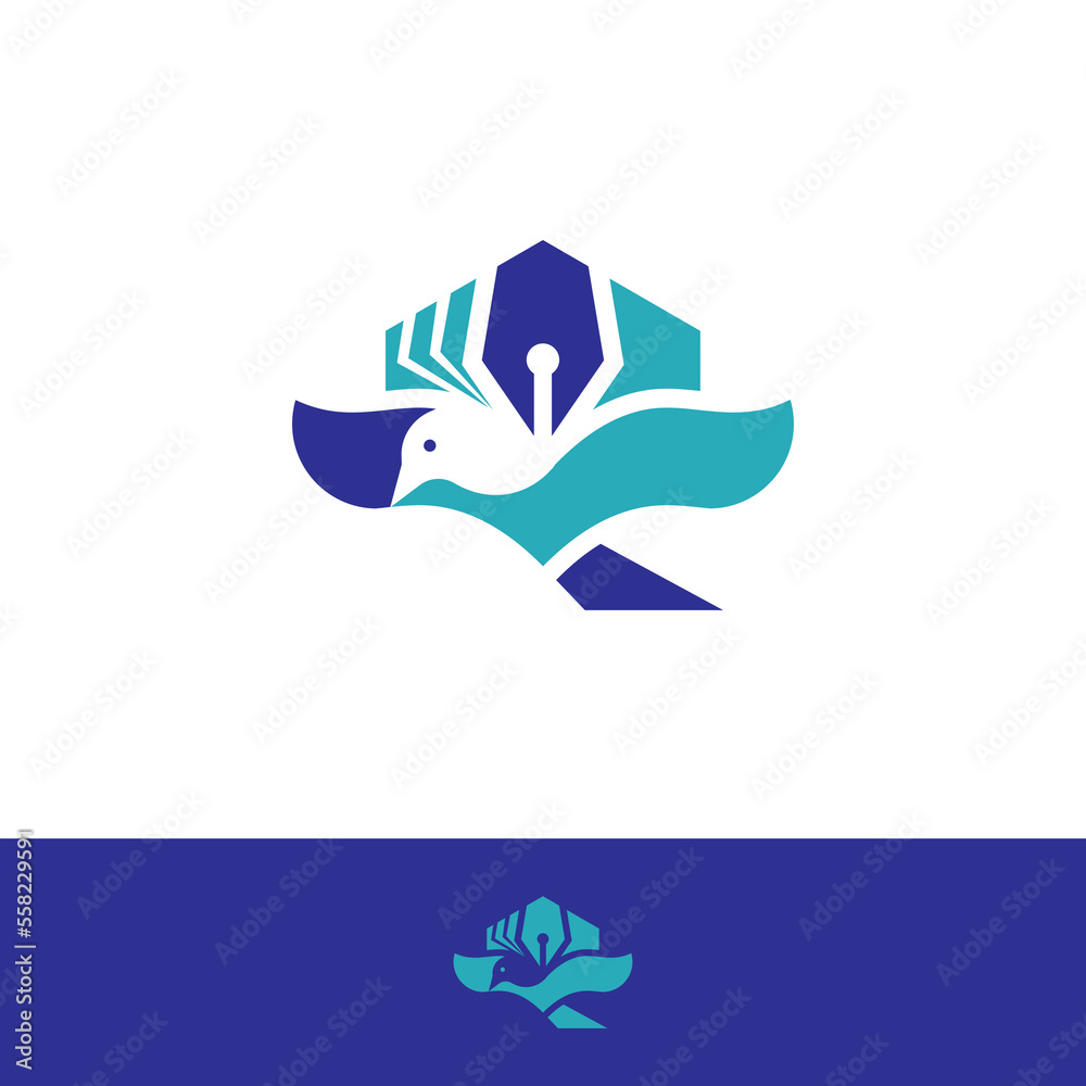 book bird logo design concept in linear style usable logo for education ...