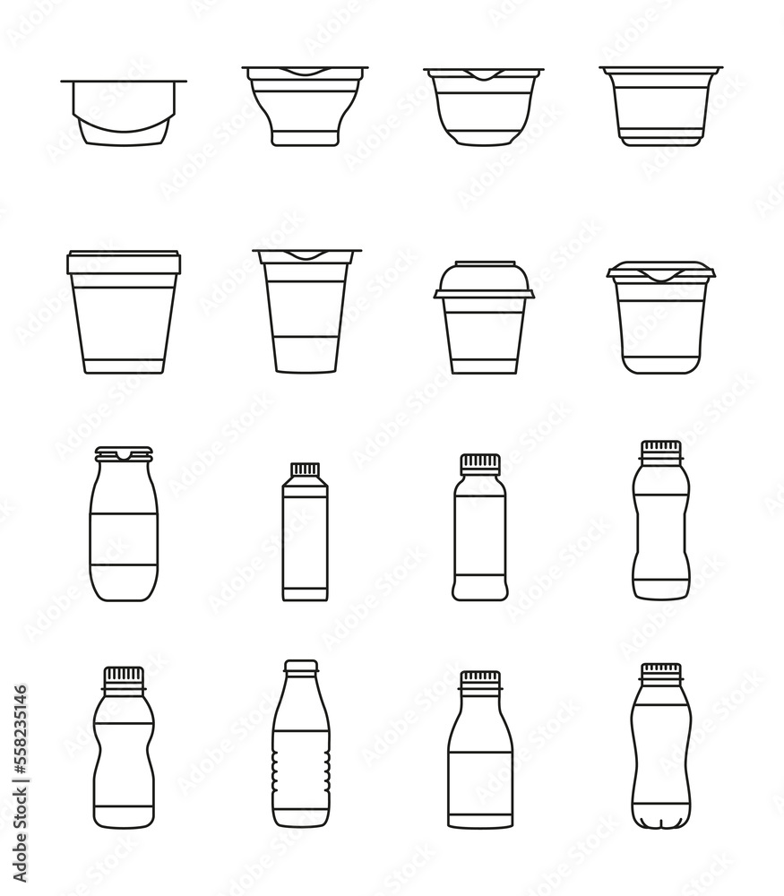 Yogurt packaging. Vector outline set icon. Illustration of yogurt ...