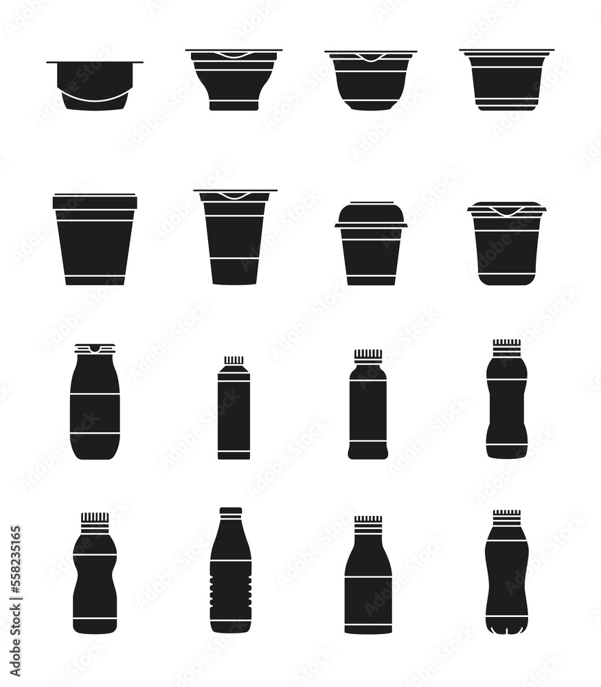 Yogurt packaging. Vector black set icon. Illustration of yogurt ...