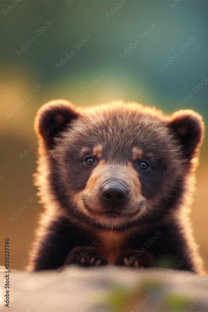 Bear wild animal face. Grizzly cute brown bear head portrait. Realistic ...