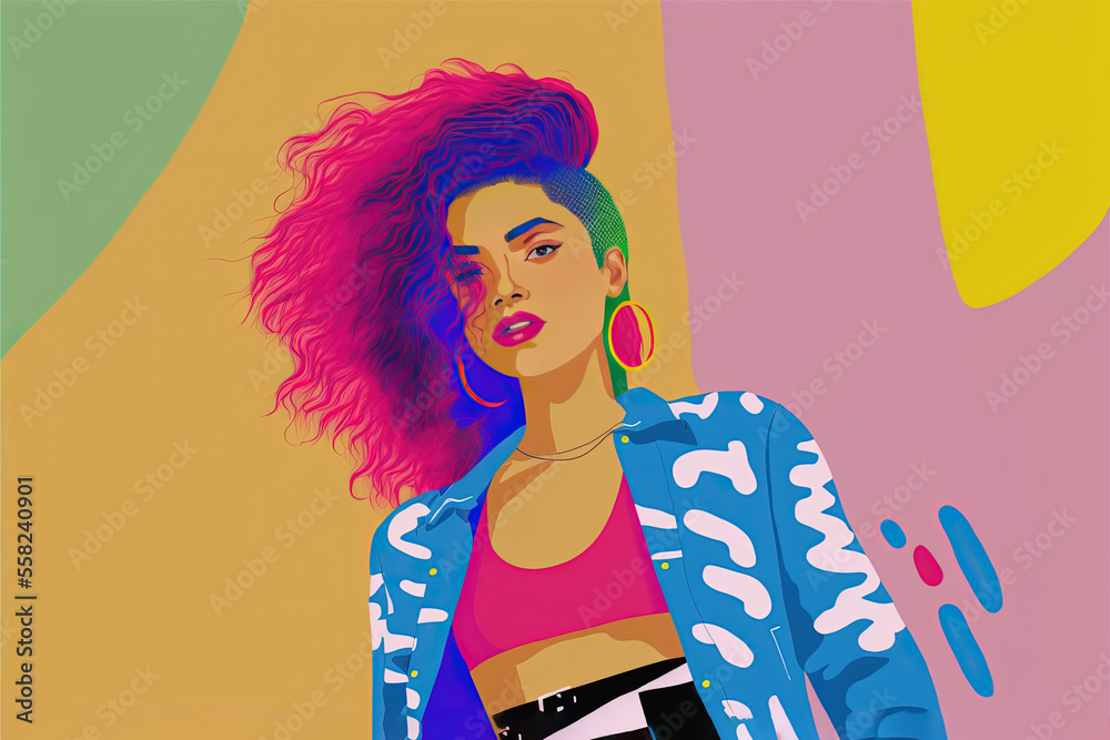Gen Z Latinx pastel colors, vector style illustration made with ...
