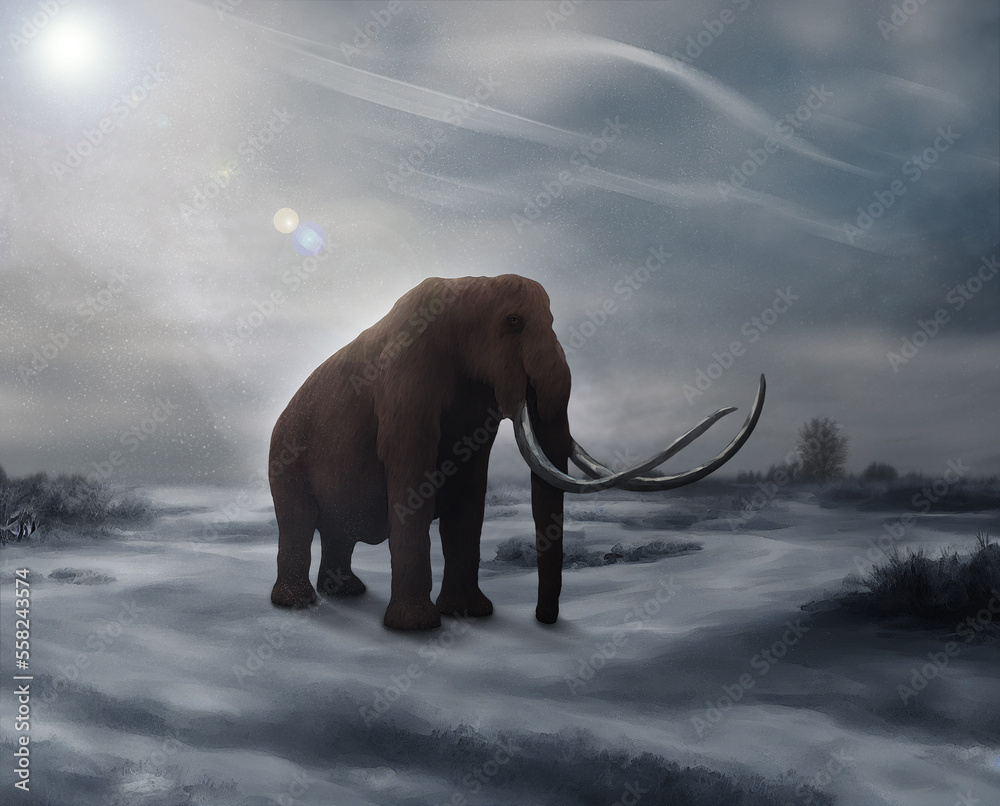 Woolly Mammoth Traveling Snowy, Winter Scenery Ice Age Digital Art By ... Woolly Mammoth Traveling Snowy, Winter Scenery Ice Age Digital Art By ...