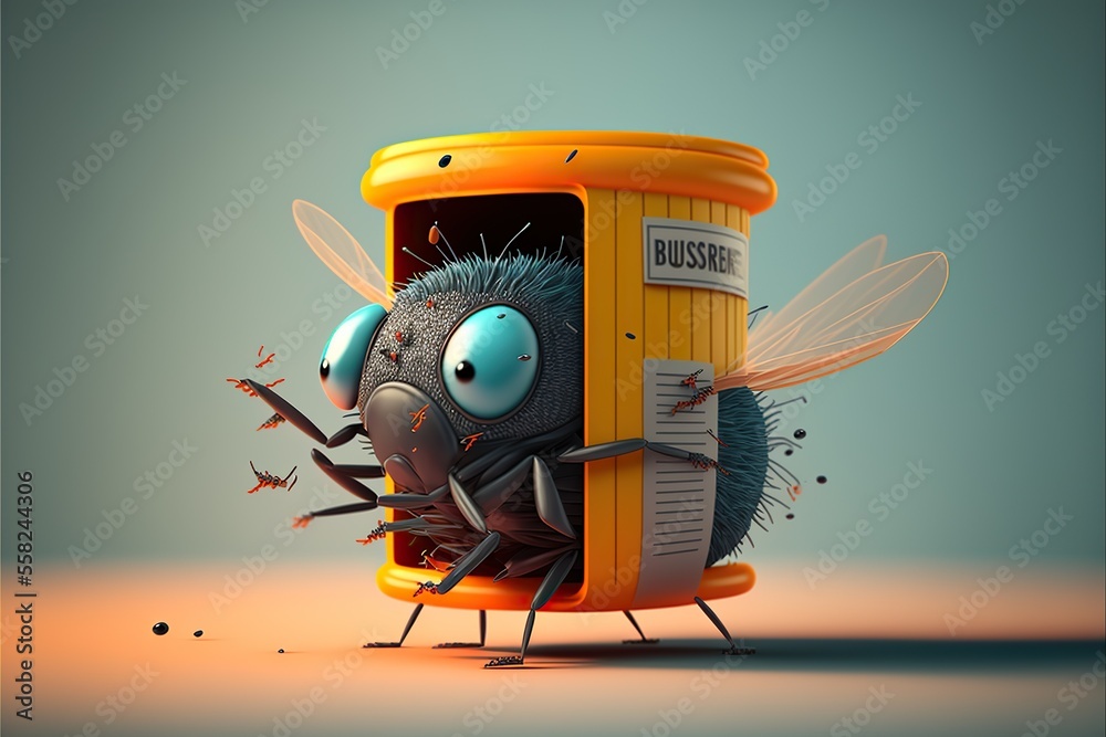 Flies stuck to sticky tape trap cartoon, created with Generative AI ...