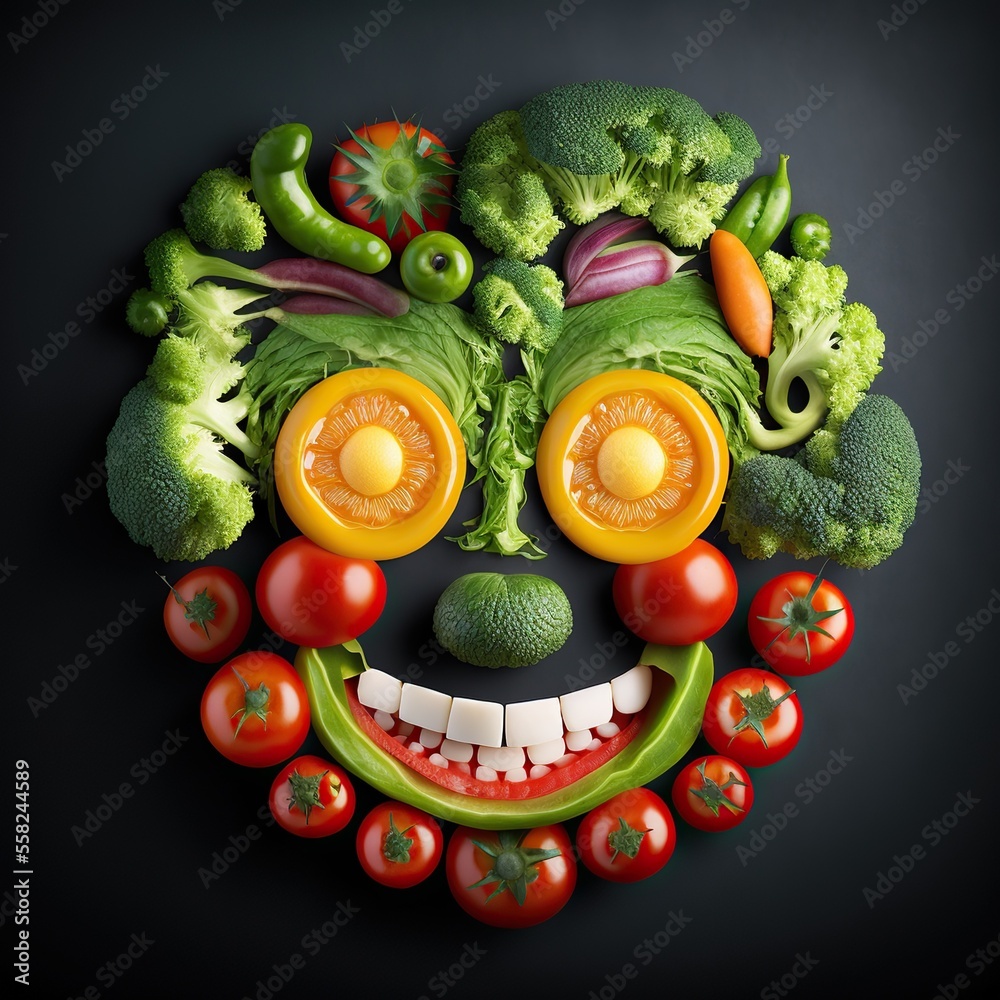 Smiling face made of healthy food, created with Generative AI ...