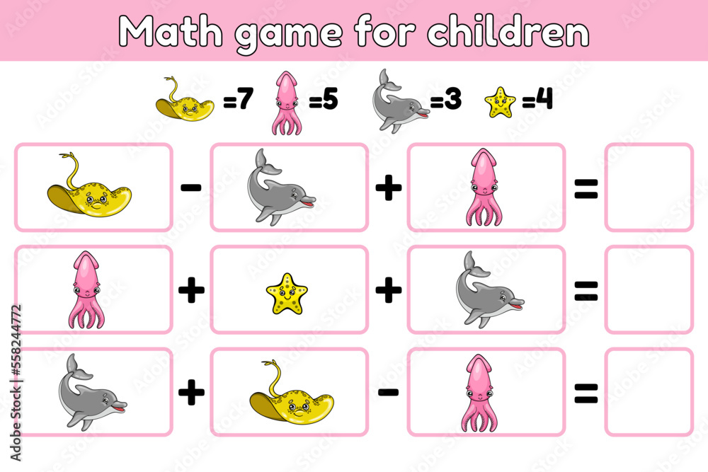 Math exercises for the study of numbers. Counting game for kids ...