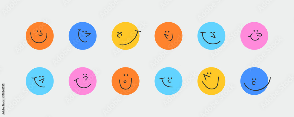 Colorful cartoon character face circle illustration set. Funny people ...