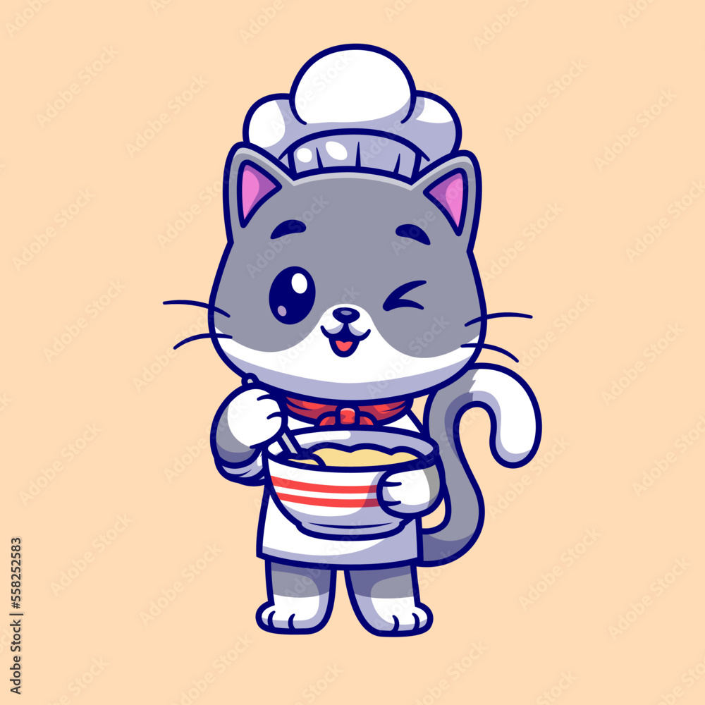 Cute Cat Chef Cooking Cartoon Vector Icon Illustration. Animal Food ...