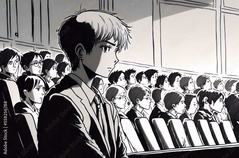 Ilustração do Stock: student sitting in a lecture hall, looking ...