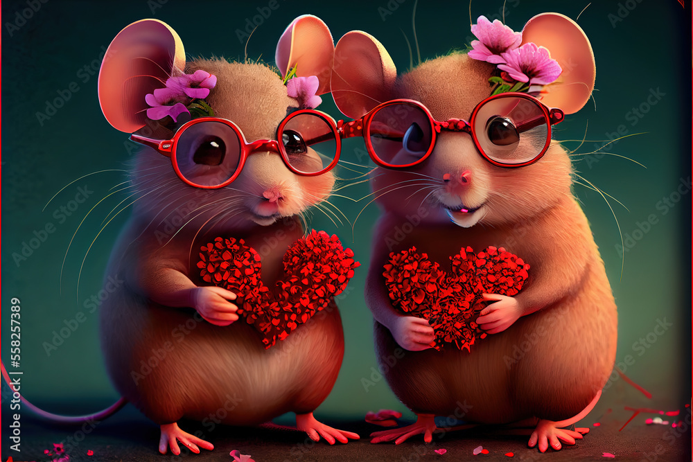 cute mice valentines day, love and friendship, red heart, animals ...