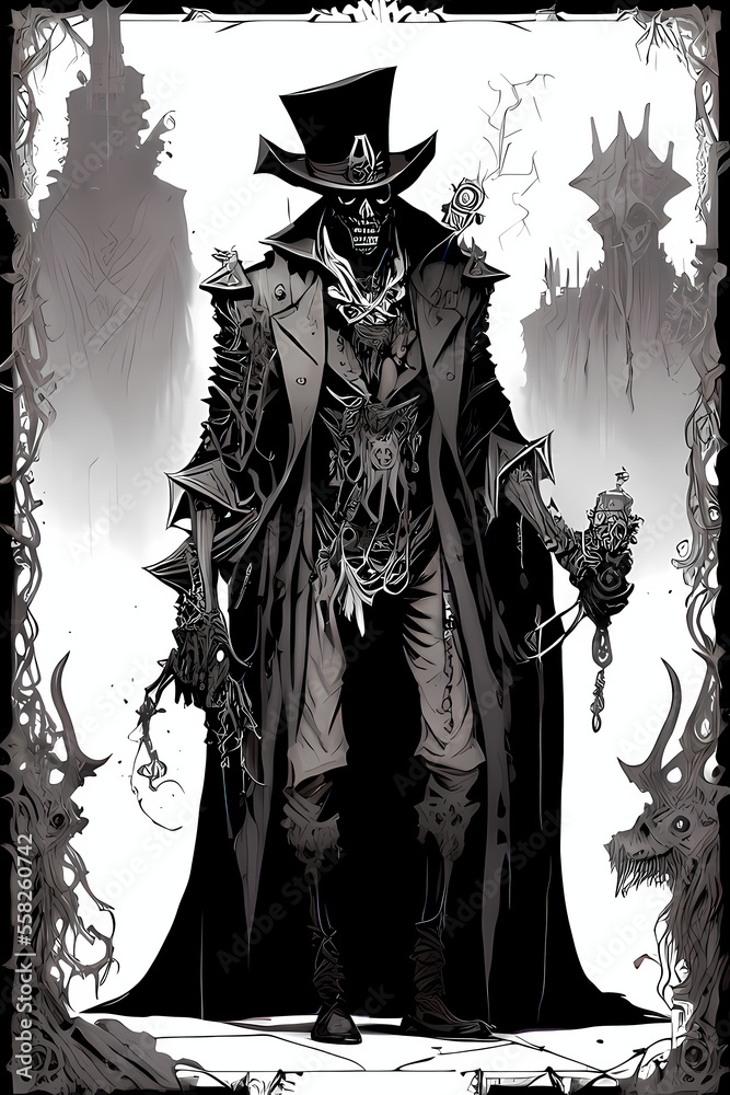 A fantasy board game card/colouring book page: Baron Samedi. Voodoo ...