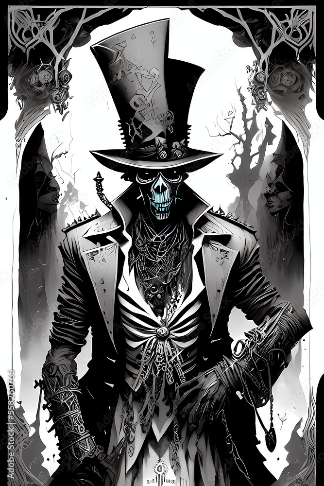 A fantasy board game card/colouring book page: Baron Samedi. Voodoo ...