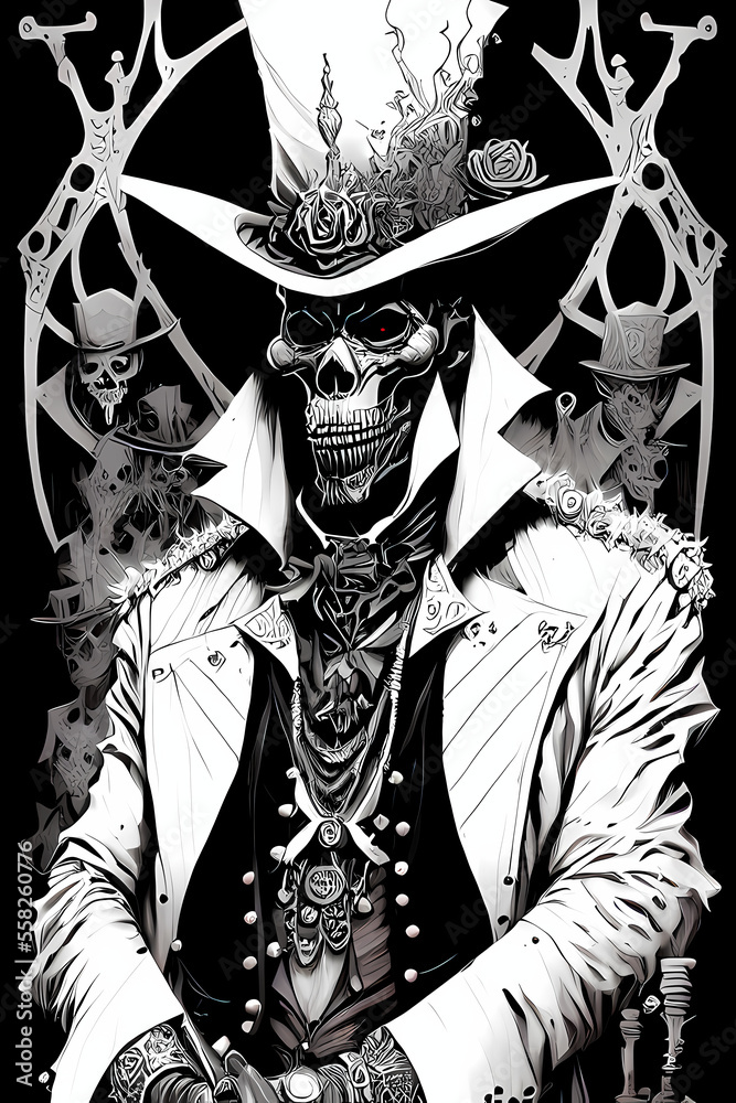 A fantasy board game card/colouring book page: Baron Samedi. Voodoo ...