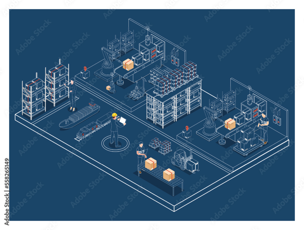 3d Isometric Automated Warehouse Robots And Smart Warehouse Technology