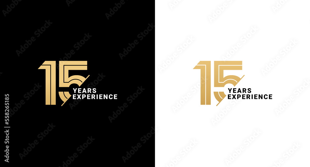 15 years logo or 15 years experience logo vector on white and black ...