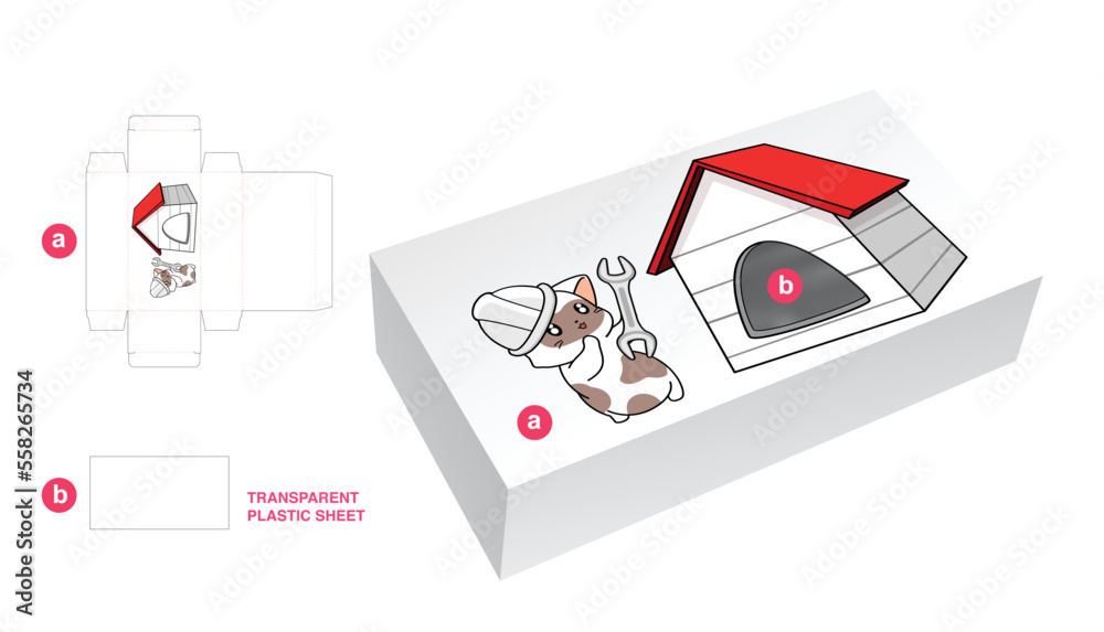 box with cartoon and window die cut template and 3D mockup Stock Vector ...