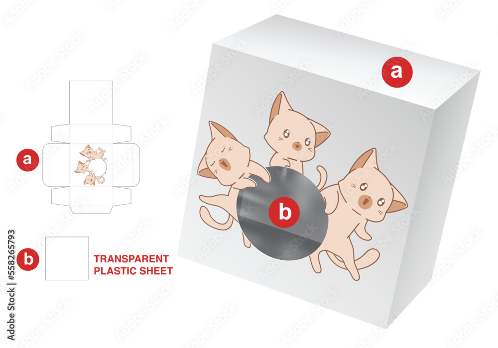 box with cartoon and window die cut template and 3D mockup Stock Vector ...