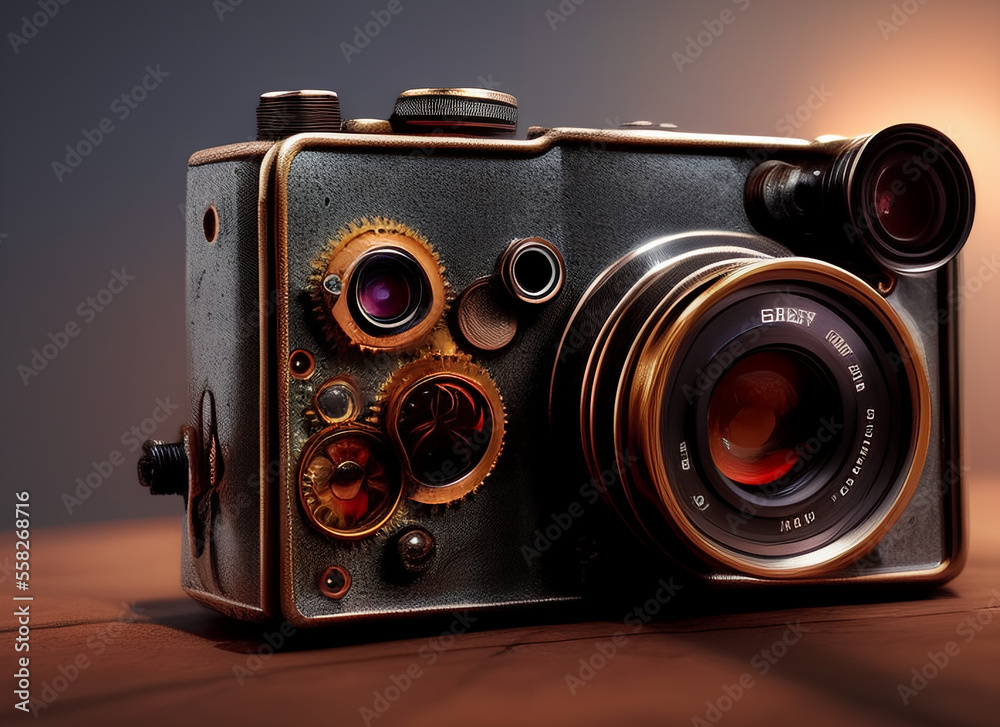 Generative AI illustration of a camera with a black and rusty metal ...
