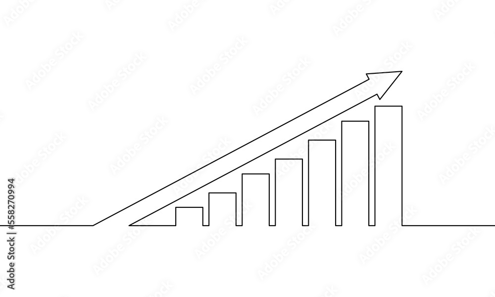 Continuous line drawing of graph business icon, growth graph outline ...