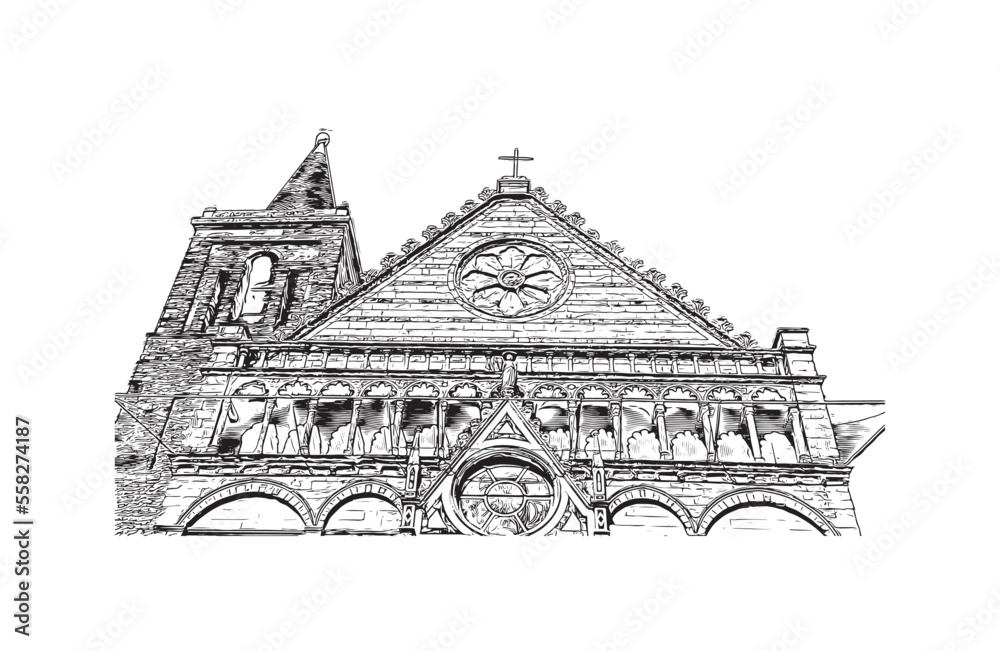 Building view with landmark of Pistoia is a city in Italy. Hand drawn ...