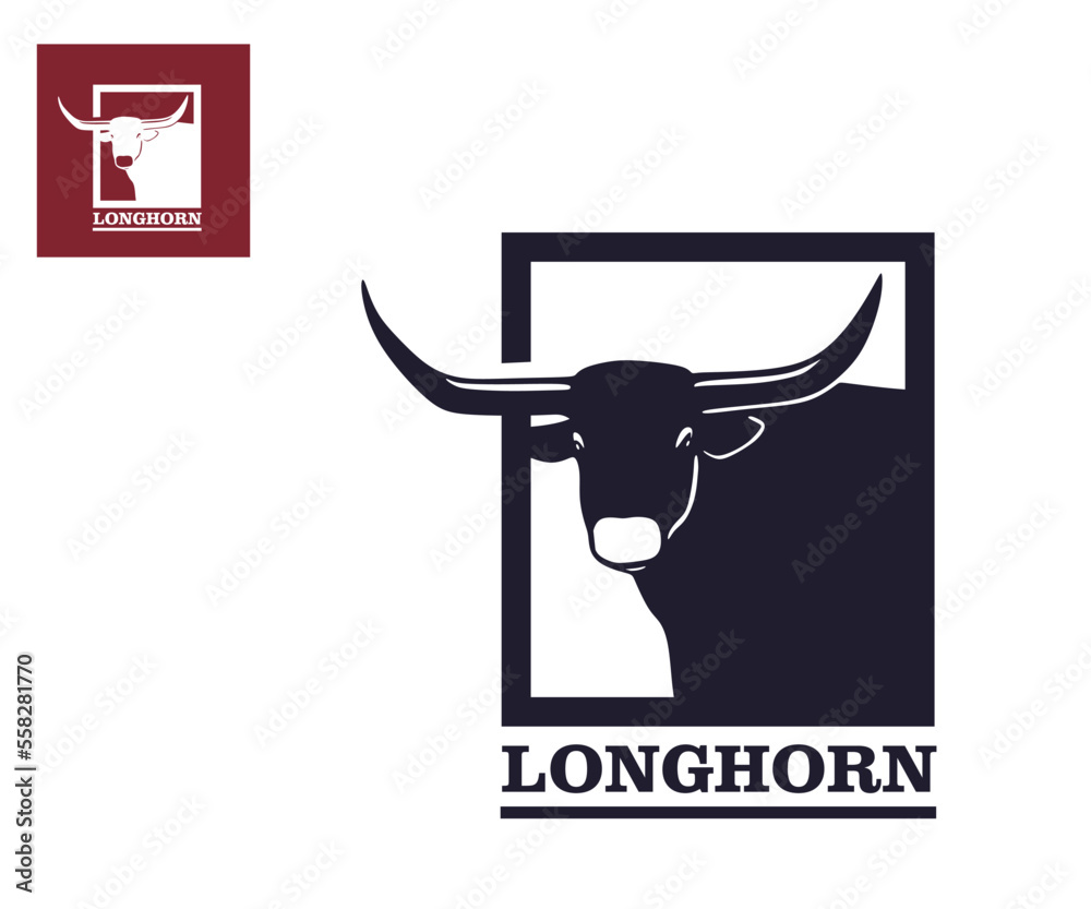LONGHORN BULL LOGO, great silhouette of smart cattle face vector ...