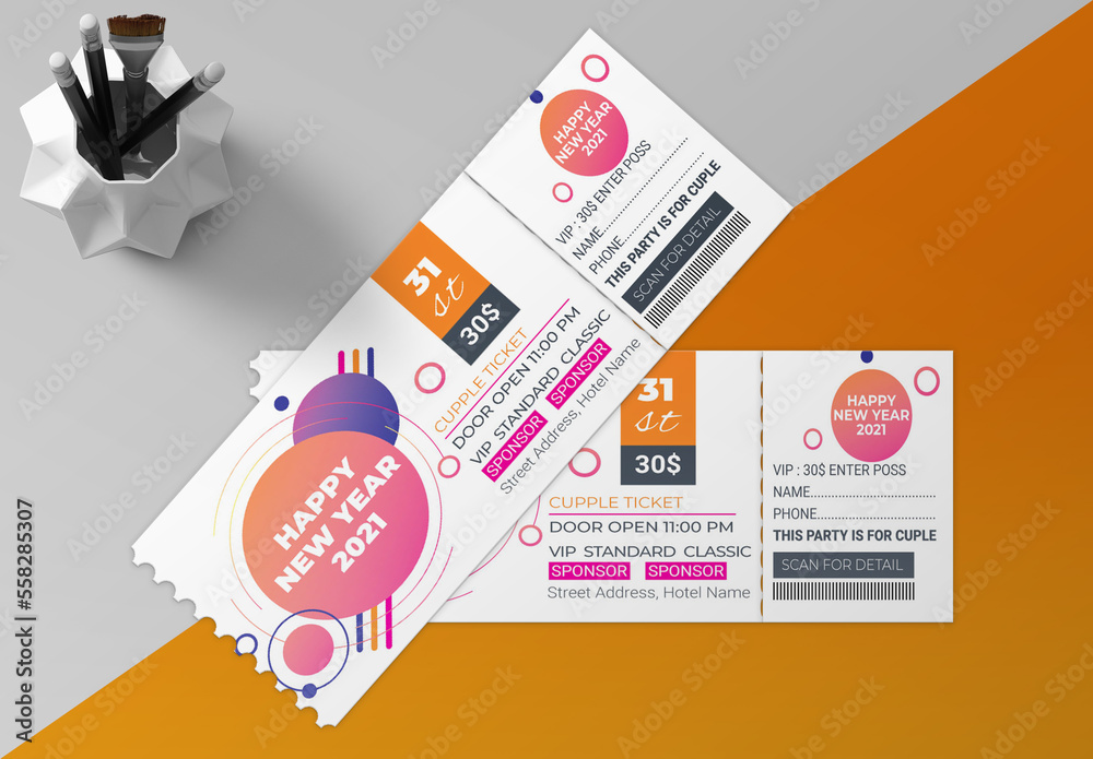 Couple Event Ticket Design Stock Template | Adobe Stock