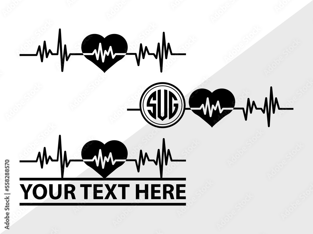 Heartbeat Monogram, Heartbeat Silhouette, Heartbeat SVG, Stethoscope ...