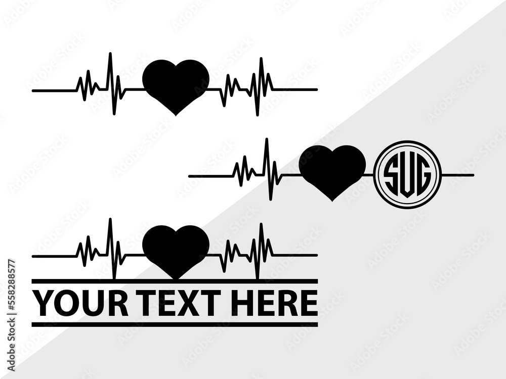 Heartbeat Monogram, Heartbeat Silhouette, Heartbeat SVG, Stethoscope ...