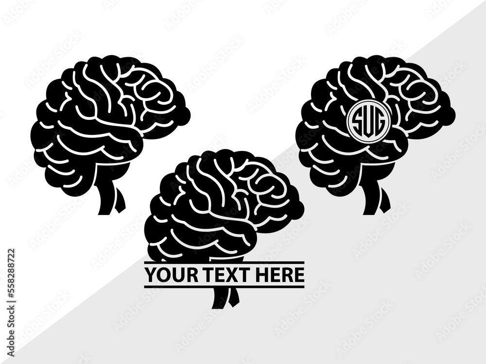 Human Brain Monogram, Human Brain Silhouette, Human Brain SVG, Outline ...