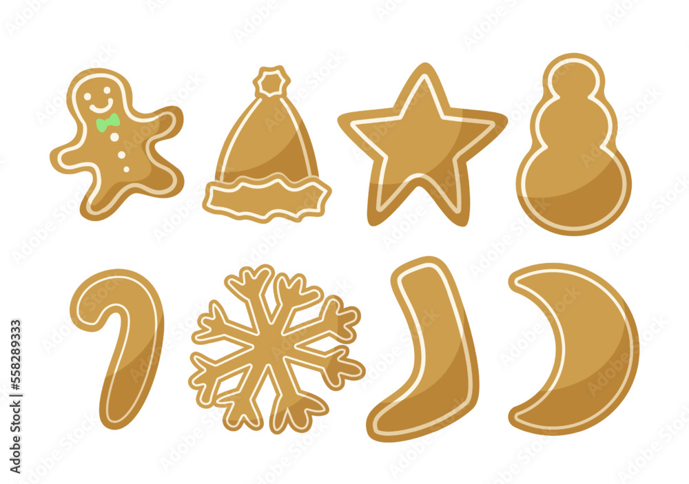 Gingerbread cookies of festive shapes vector illustrations set. Cartoon ...