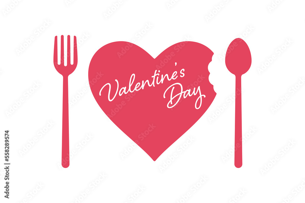Heart shape bite mark with spoon and fork red pink isolated on ...
