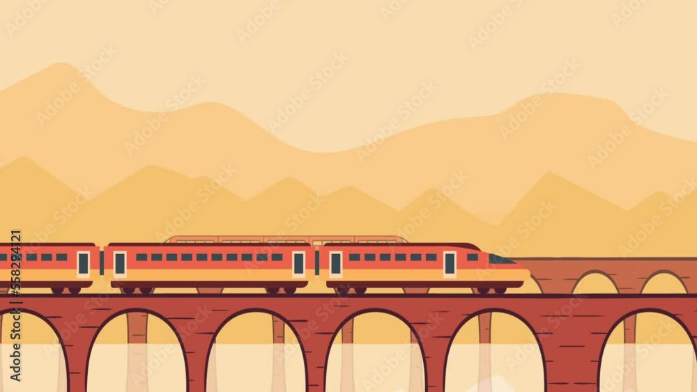 Travel By Train 2d Animation, landscape with mountains, railway in the ...