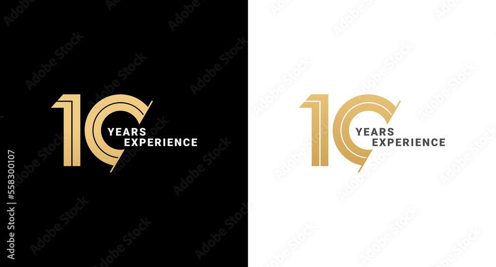 10 years logo or 10 years experience logo vector on white and black ...