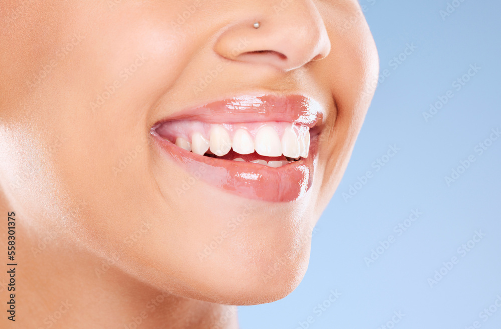 Foto de Teeth, mouth and beauty with woman and smile, dental care and ...