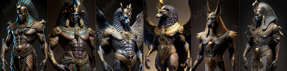 Egyptian, Gods gold placement of the whole body. Old painting style ...