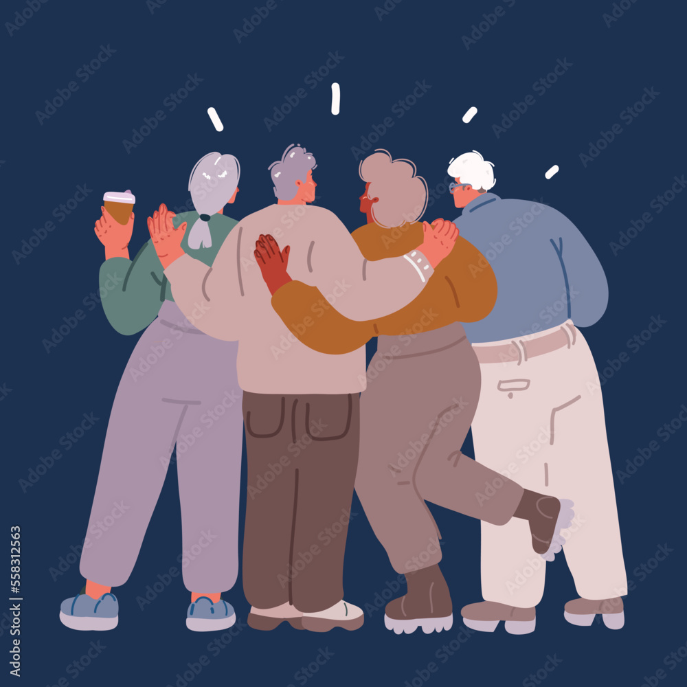 Vetor de Cartoon vector illustration of Back view friends group ...