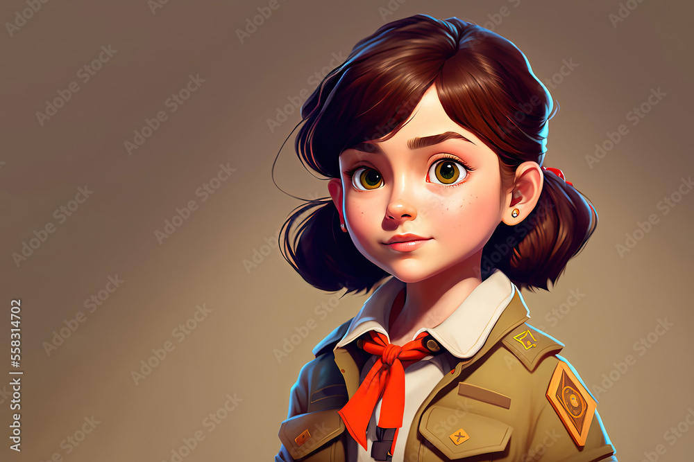 portrait of confident beautiful young girl in scout uniform with ...