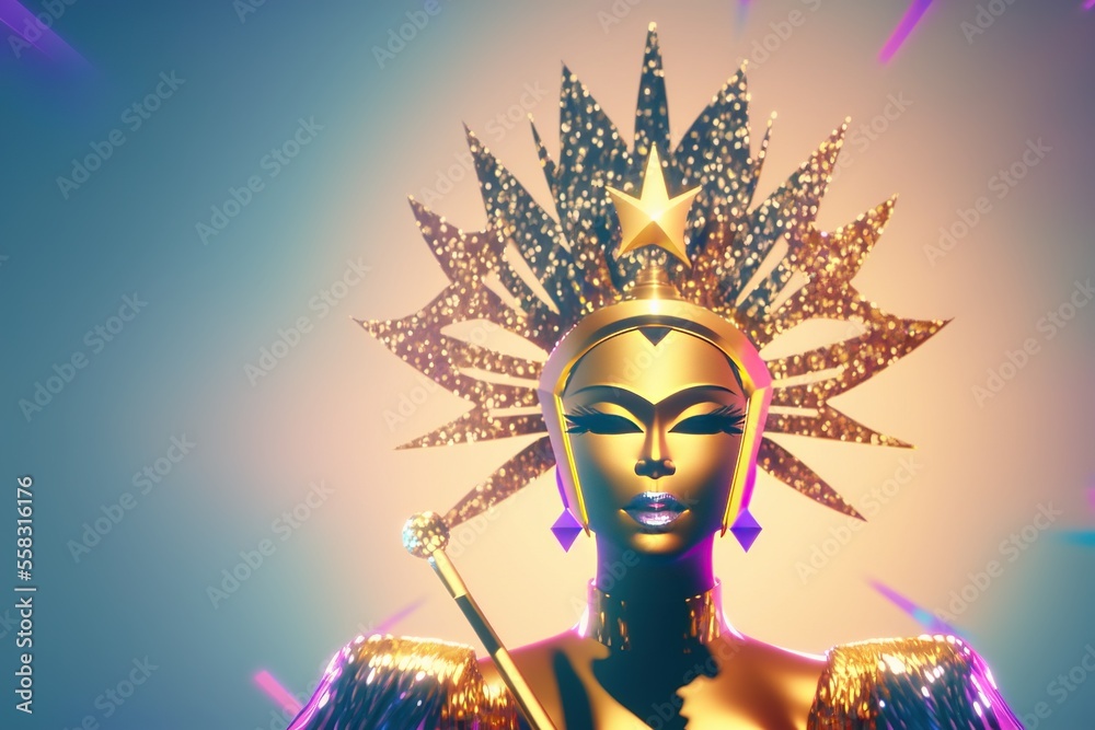 Illustration of anime drag queen with crown and scepter, winner of drag ...