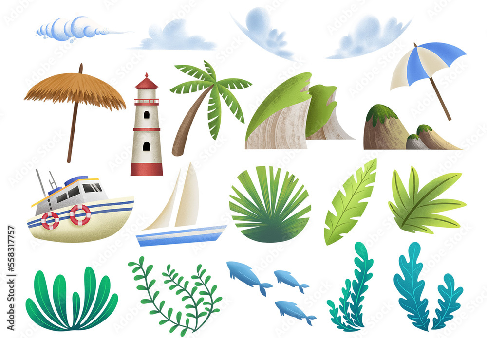 Seaside Coastal Clipart Illustrations Stock Template | Adobe Stock
