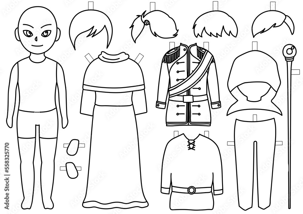 Wizard Paper Dolls Dress Up. Coloring paper dolls. Stock Illustration ...