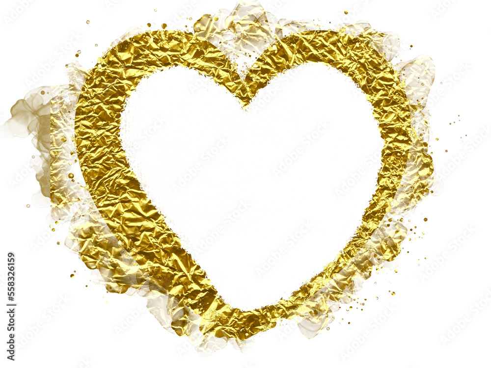heart shape gold frame, golden splattered border. Gold paint texture ...