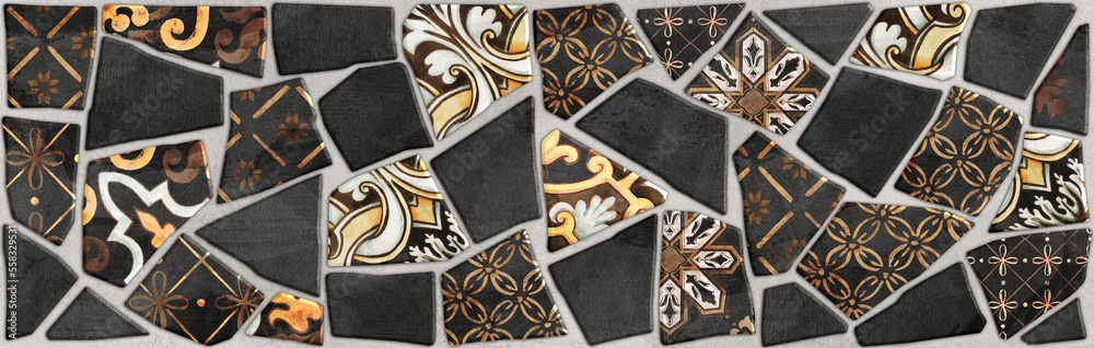 Colorfull wall art mixed digital tiles design for interior home or ...