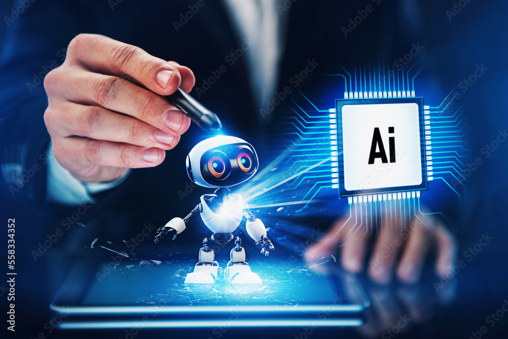 Artificial Intelligence and Machine Learning technology concept. Neural ...
